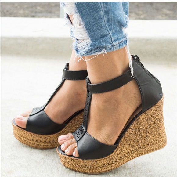 Shoeroom21 boutique | Shoes | Newladies Black Boho Platform Wedges ...